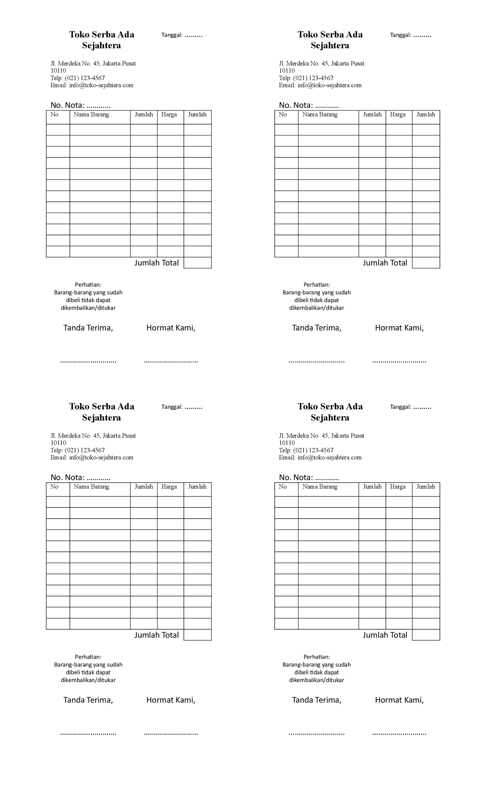 Unduh Template Nota Kosong Mudah Diedit dan Tambah Logo - Plugin Ongkos ...