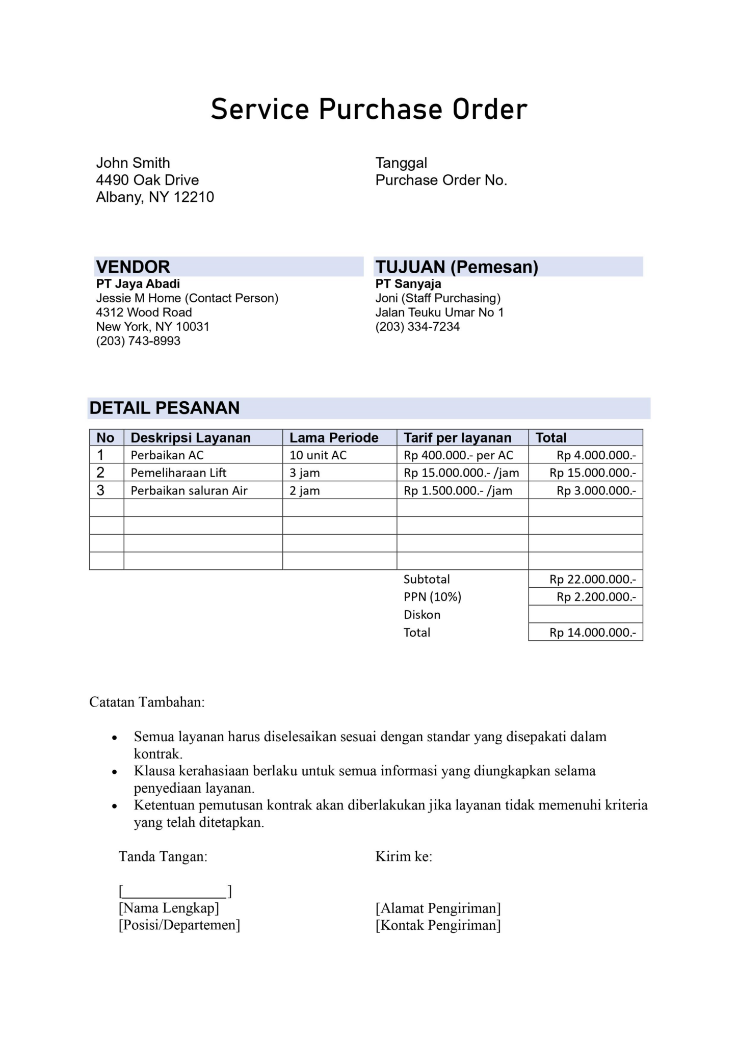 Download Purchase Order Template Gratis untuk Bisnis, [Excel & Word ...