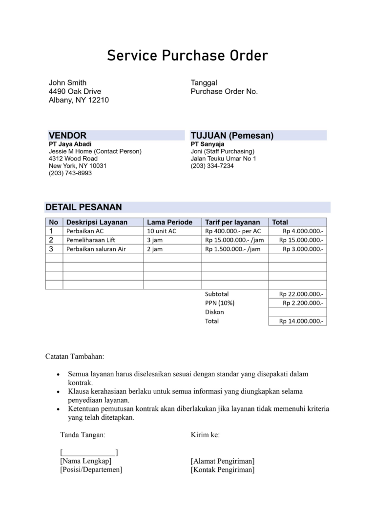 Download Purchase Order Template Gratis untuk Bisnis, [Excel & Word] - Plugin Ongkos Kirim