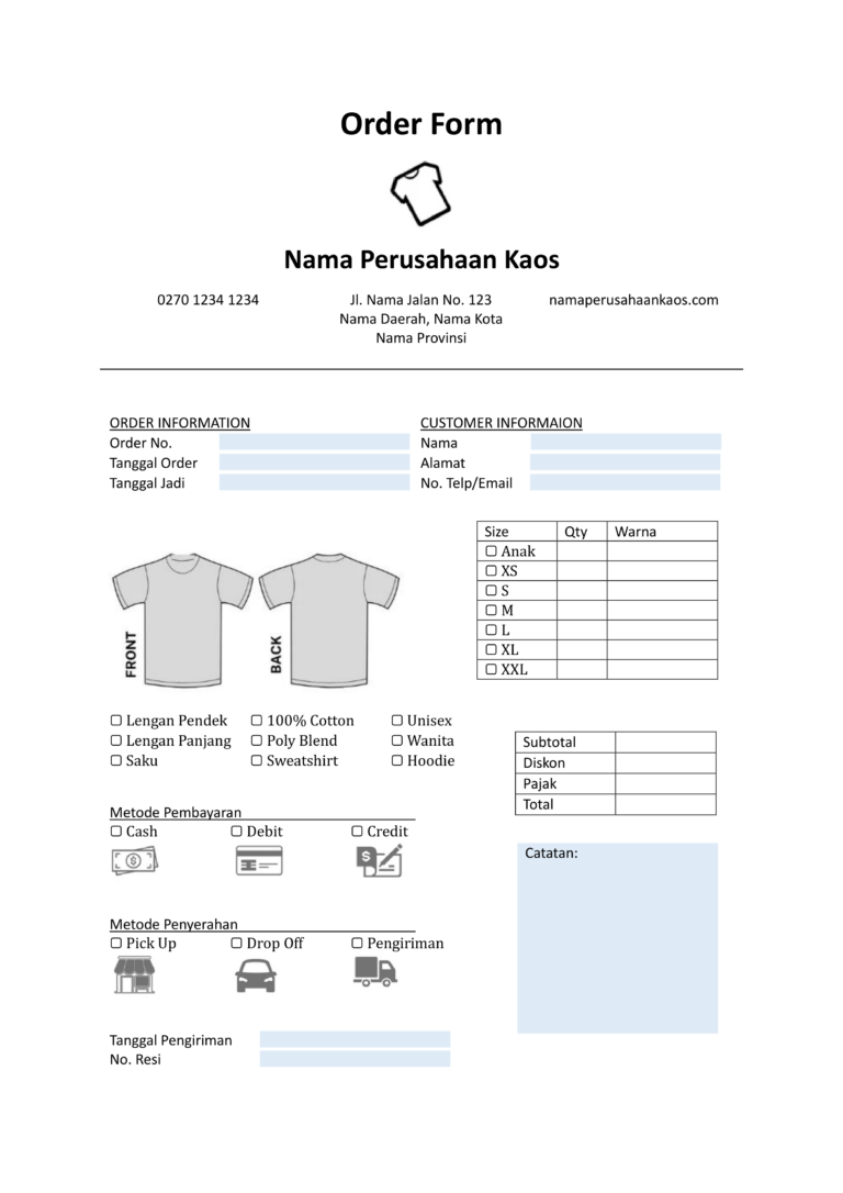Contoh Order Form Template Gratis, Unduh di Sini! - Plugin Ongkos Kirim