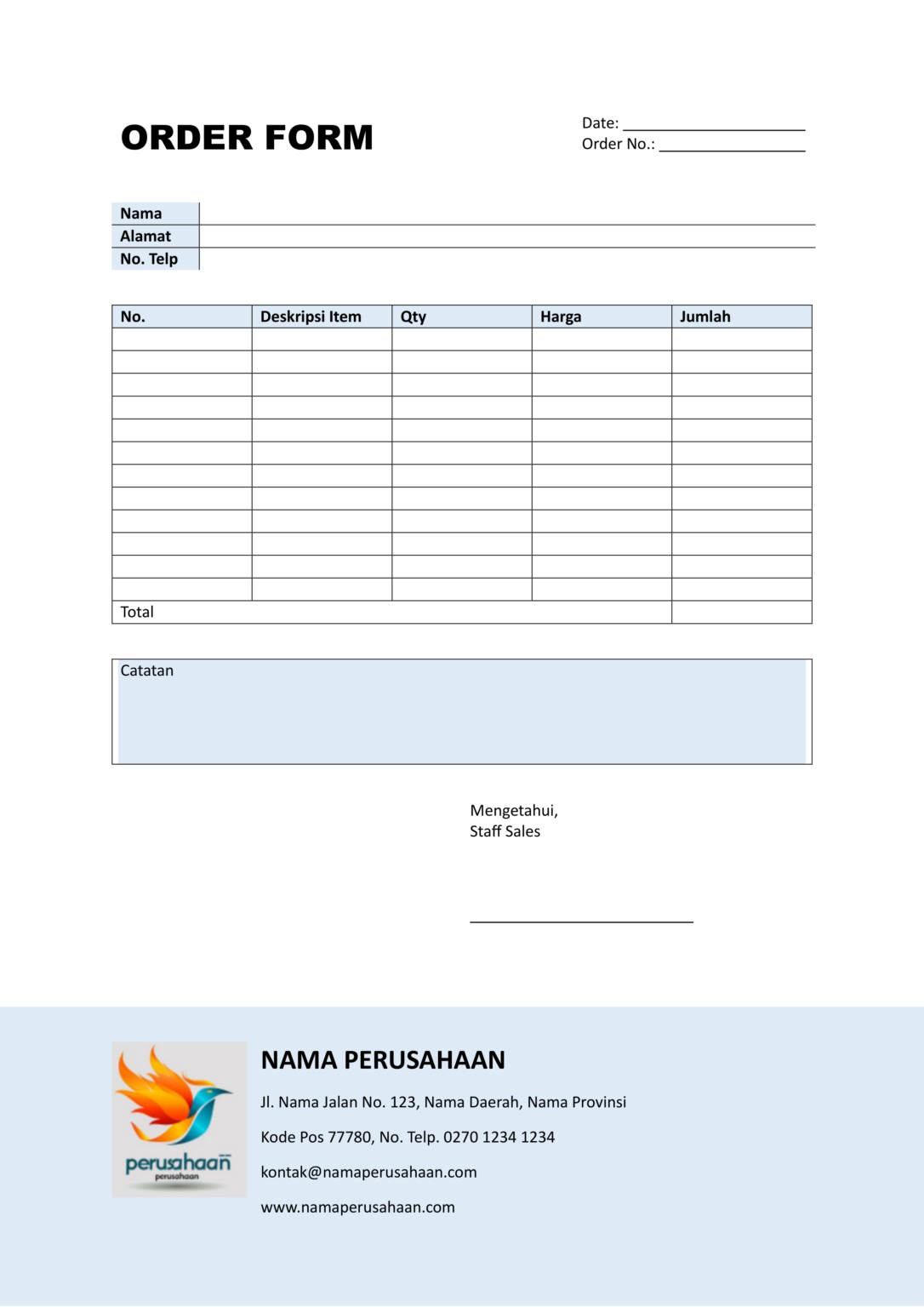 Contoh Order Form Template Gratis, Unduh di Sini! - Plugin Ongkos Kirim