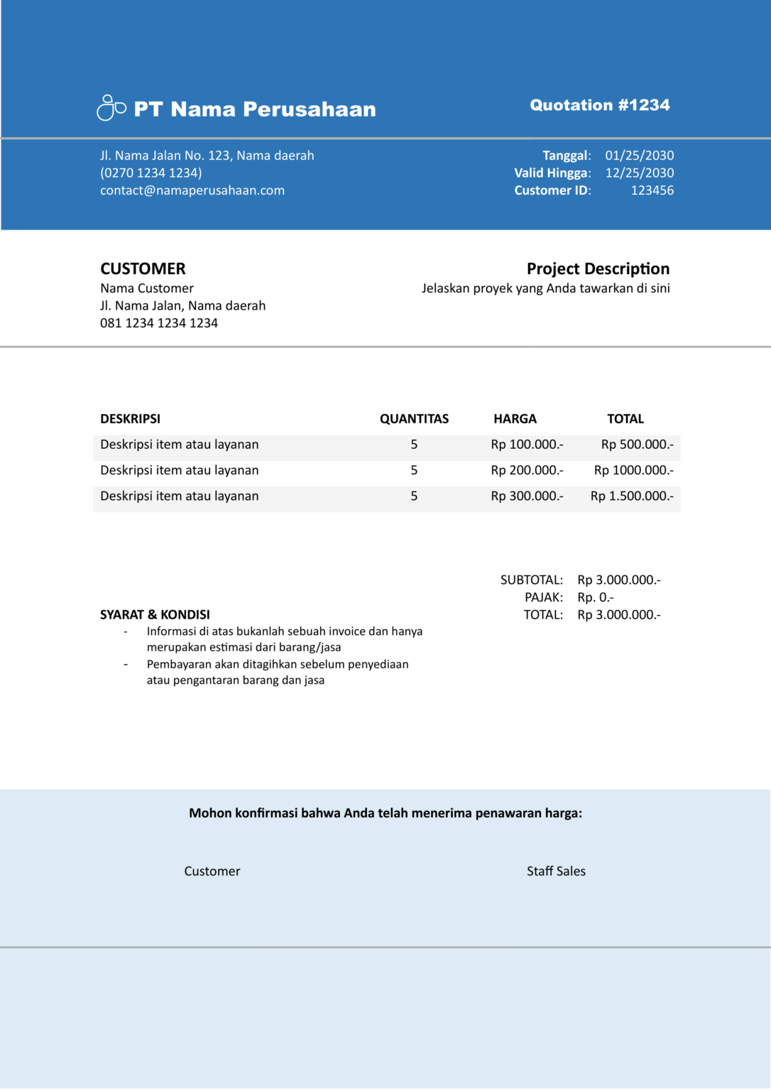 Contoh Price Quotation Template Gratis untuk Berbagai Jenis Bisnis ...