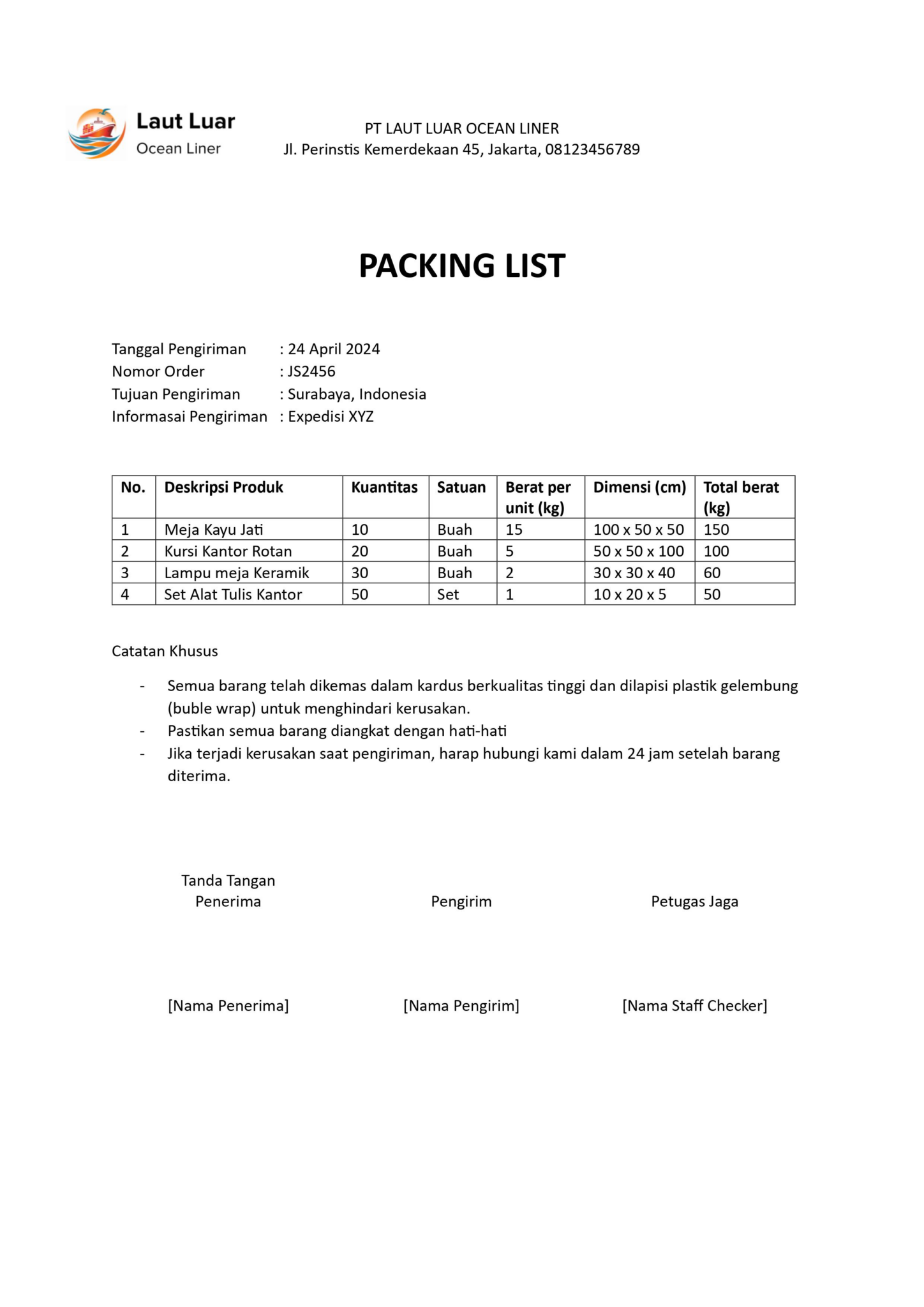 Unduh Packing List Template Professional Untuk Bisnis Anda Gratis ...