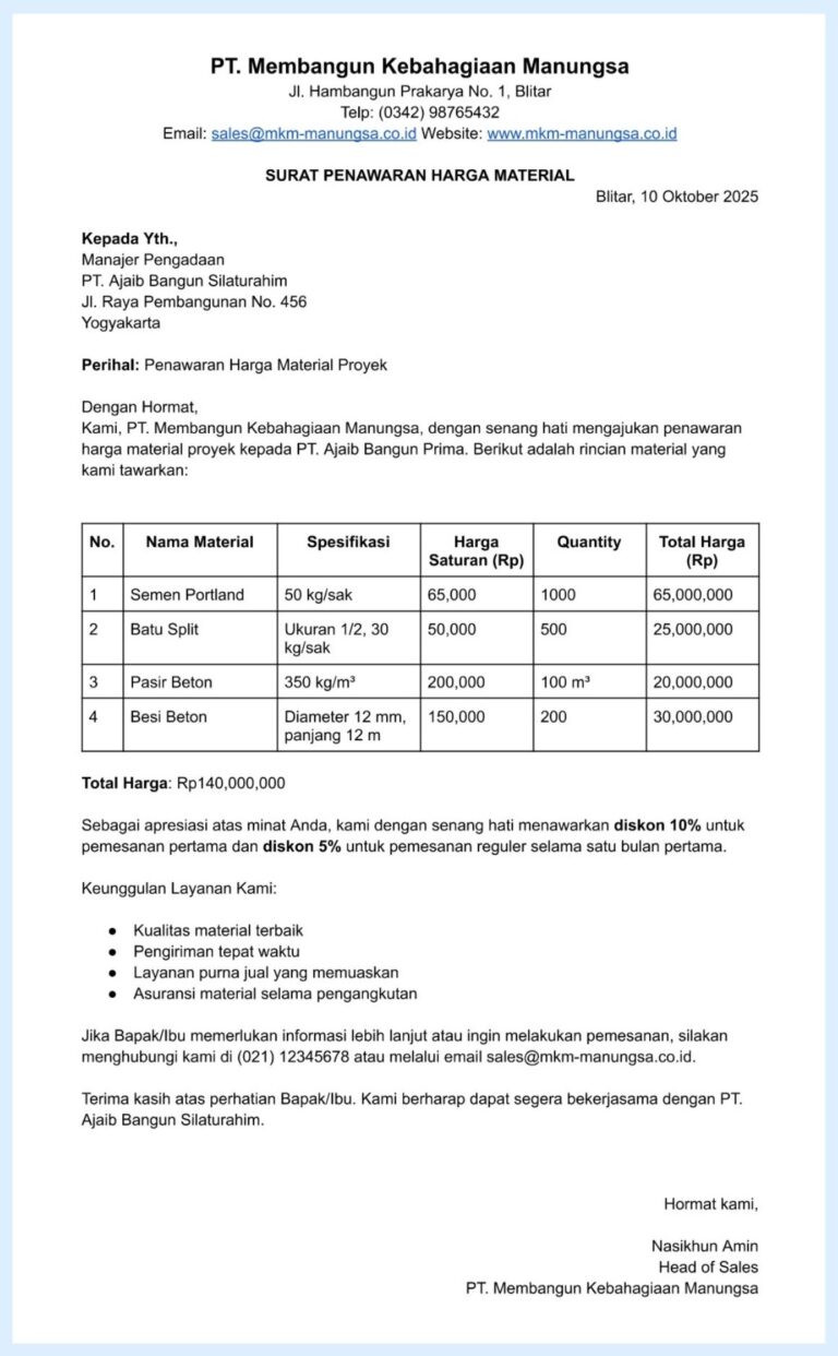 3 Contoh Surat Penawaran Harga Barang dan Jasa - Plugin Ongkos Kirim